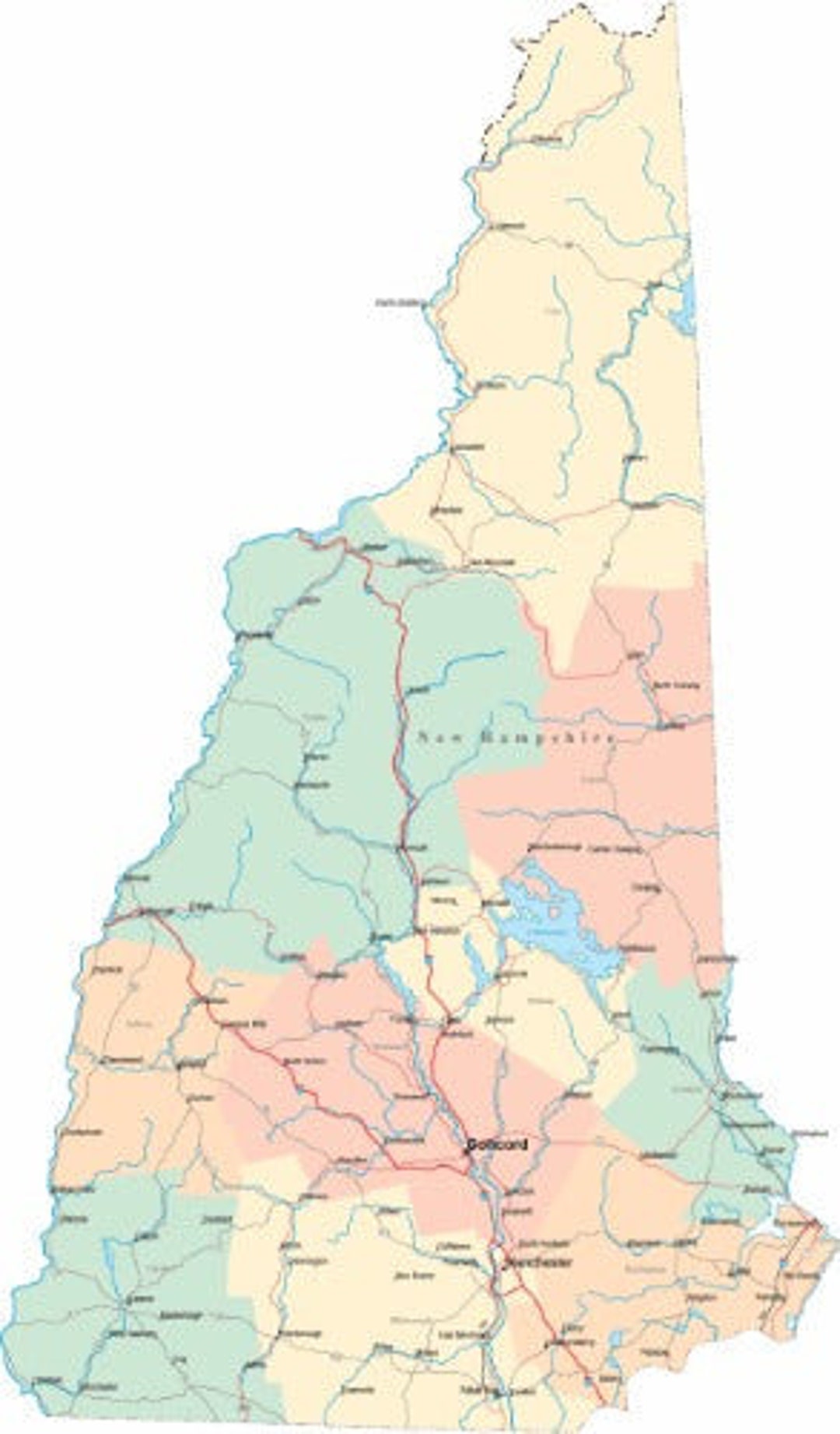 NEW HAMPSHIRE STATE Road Map Glossy Poster Picture Photo City County Nh ...