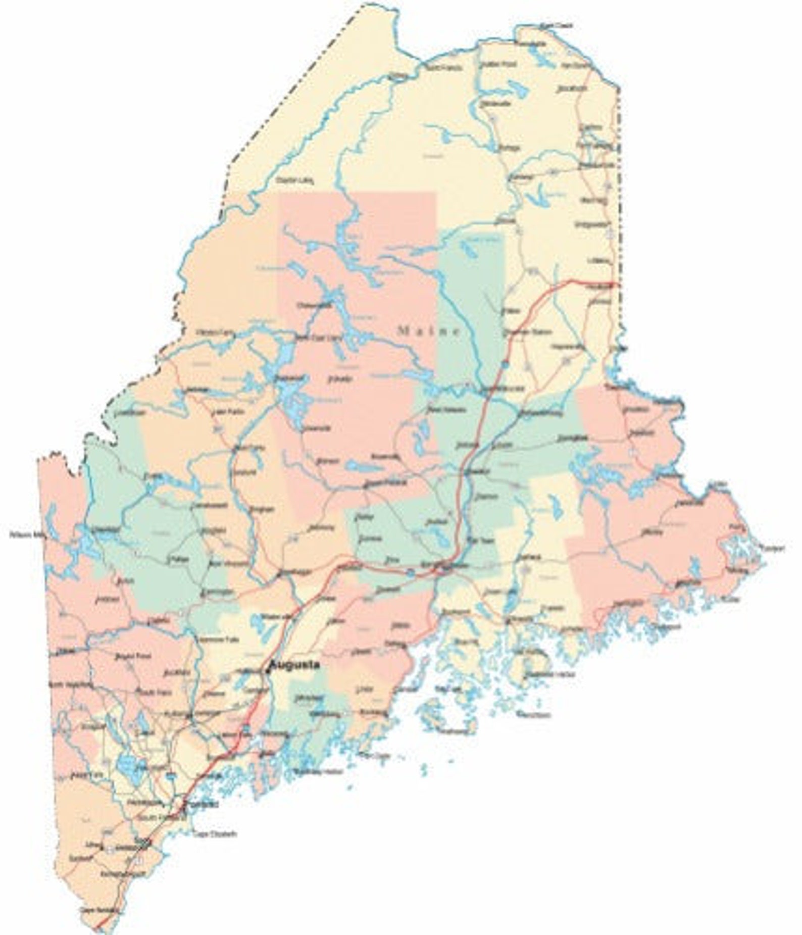 MAINE ROAD MAP Glossy Poster Picture Photo Augusta State City County Me MAINE ROAD MAP Glossy Poster Picture Photo Augusta State City County Me