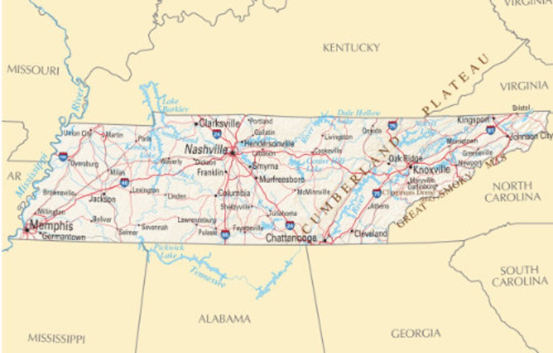 TENNESSEE STATE ROAD Map Glossy Poster Picture Photo City County ...