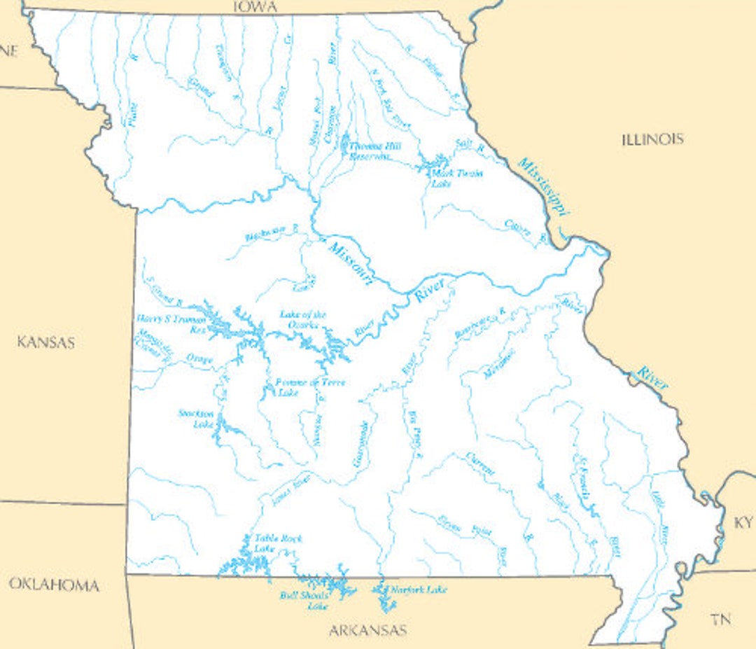 MISSOURI STATE RIVER Map Glossy Poster Picture Photo Banner Lakes - Etsy