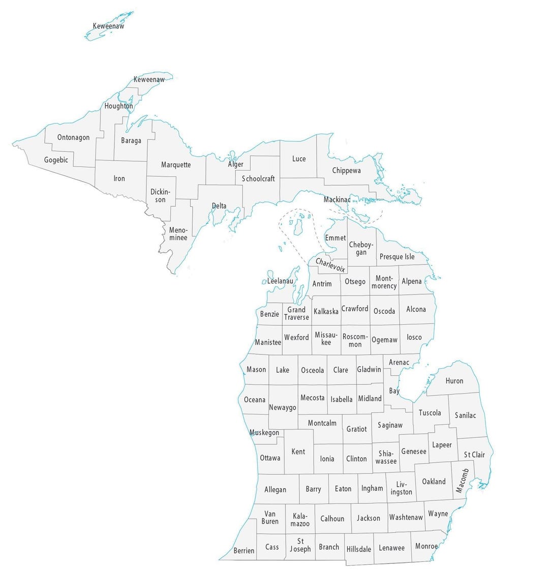Michigan County Map Glossy Poster Picture Photo Print Banner ...