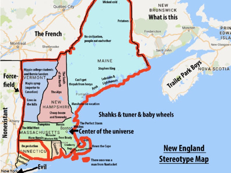 NEW ENGLAND FUNNY Stereotypes Map Glossy Poster Picture Photo Print ...