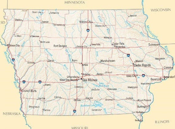 IOWA HIGHWAY ROAD Map Glossy Poster Picture Photo Banner City - Etsy