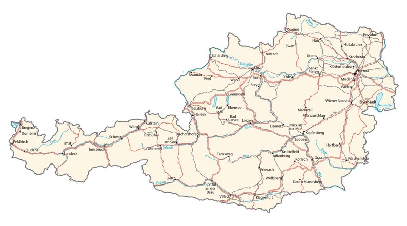 Austria Road Map Glossy Poster Picture Photo Print Banner ...