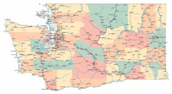 WASHINGTON STATE ROAD Map Glossy Poster Picture Photo City - Etsy