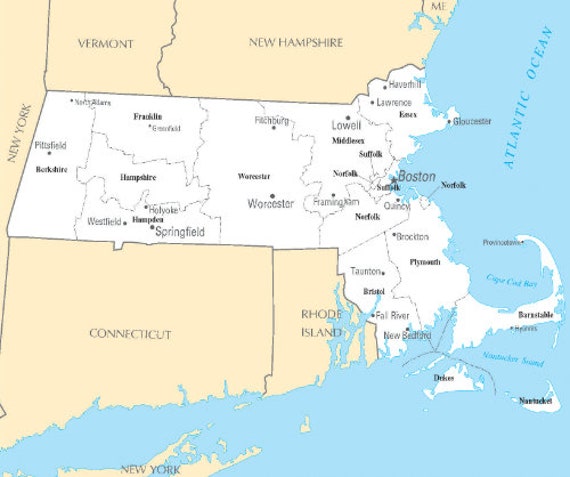MASSACHUSETTS STATE MAP Glossy Poster Picture Photo Banner - Etsy
