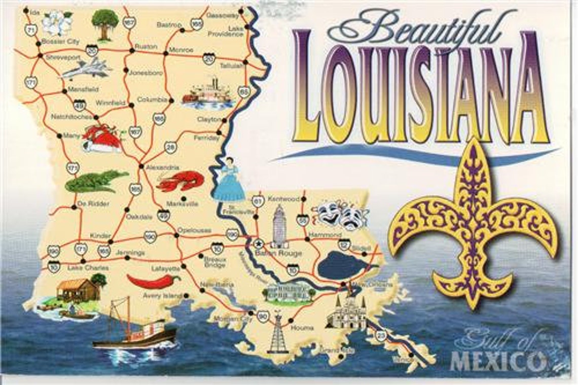 LOUISIANA STATE MAP Glossy Poster Picture Photo New Orleans Big Easy ...