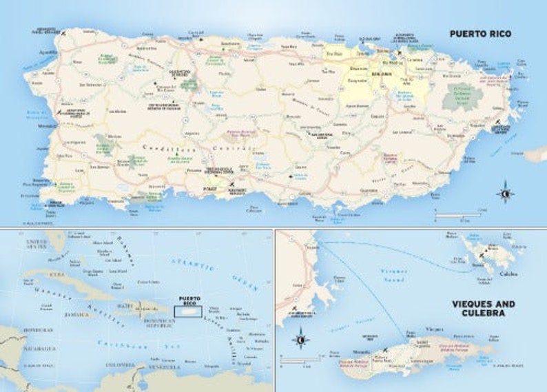 PUERTO RICO MAP Glossy Poster Picture Banner Print Photo Caribbean ...