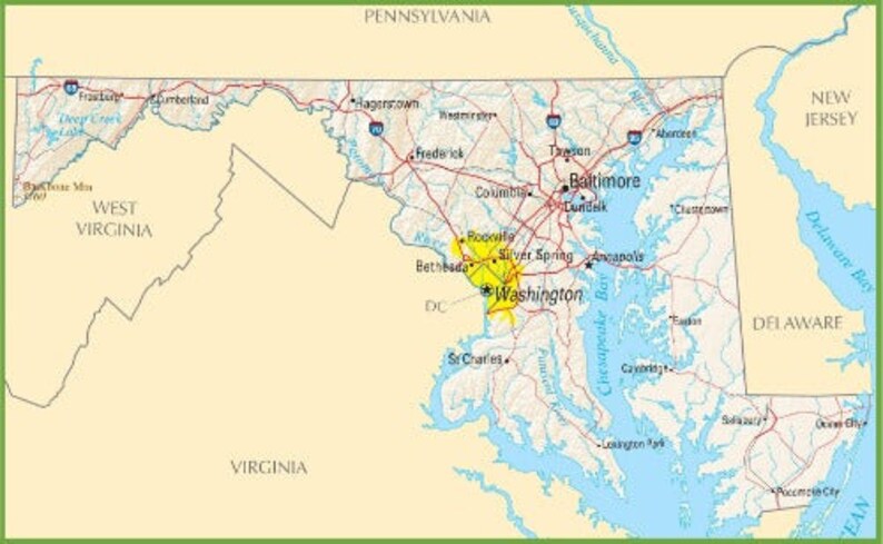 MARYLAND STATE ROAD Map Glossy Poster Picture Photo Banner City Highway ...