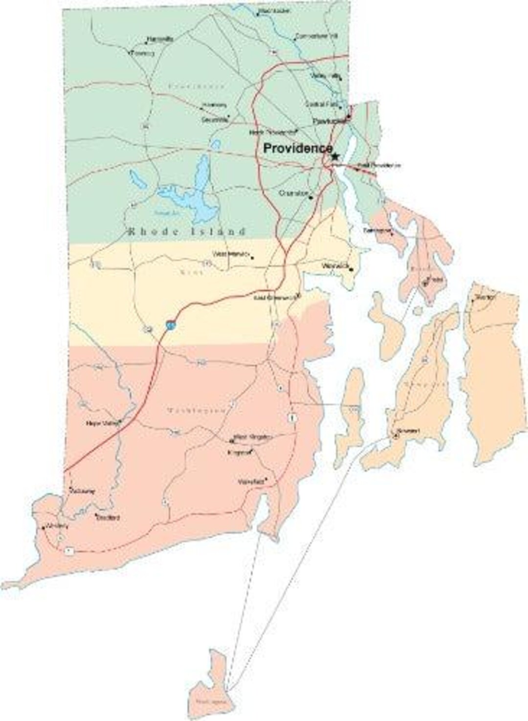 Rhode Island State Road Map Glossy Poster Picture Photo Banner City ...