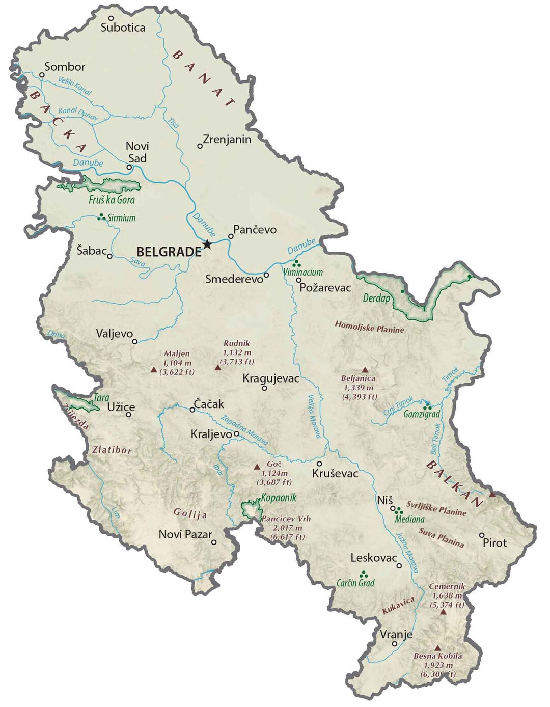 Serbia Physical Map Glossy Poster Picture Photo Print Banner ...