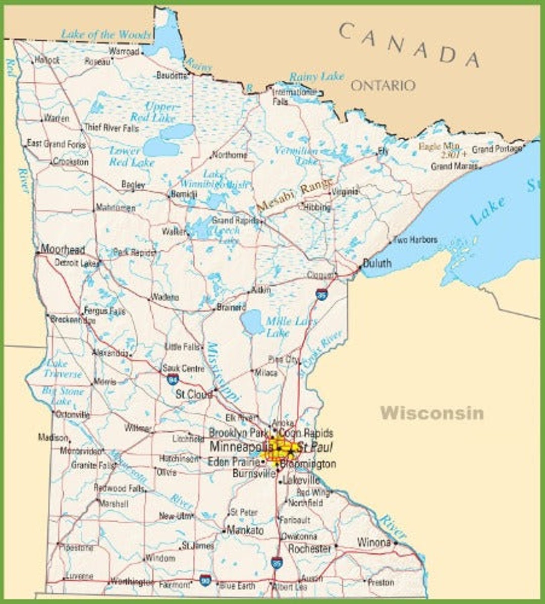 MINNESOTA STATE ROAD Map Glossy Poster Picture Photo Banner City ...