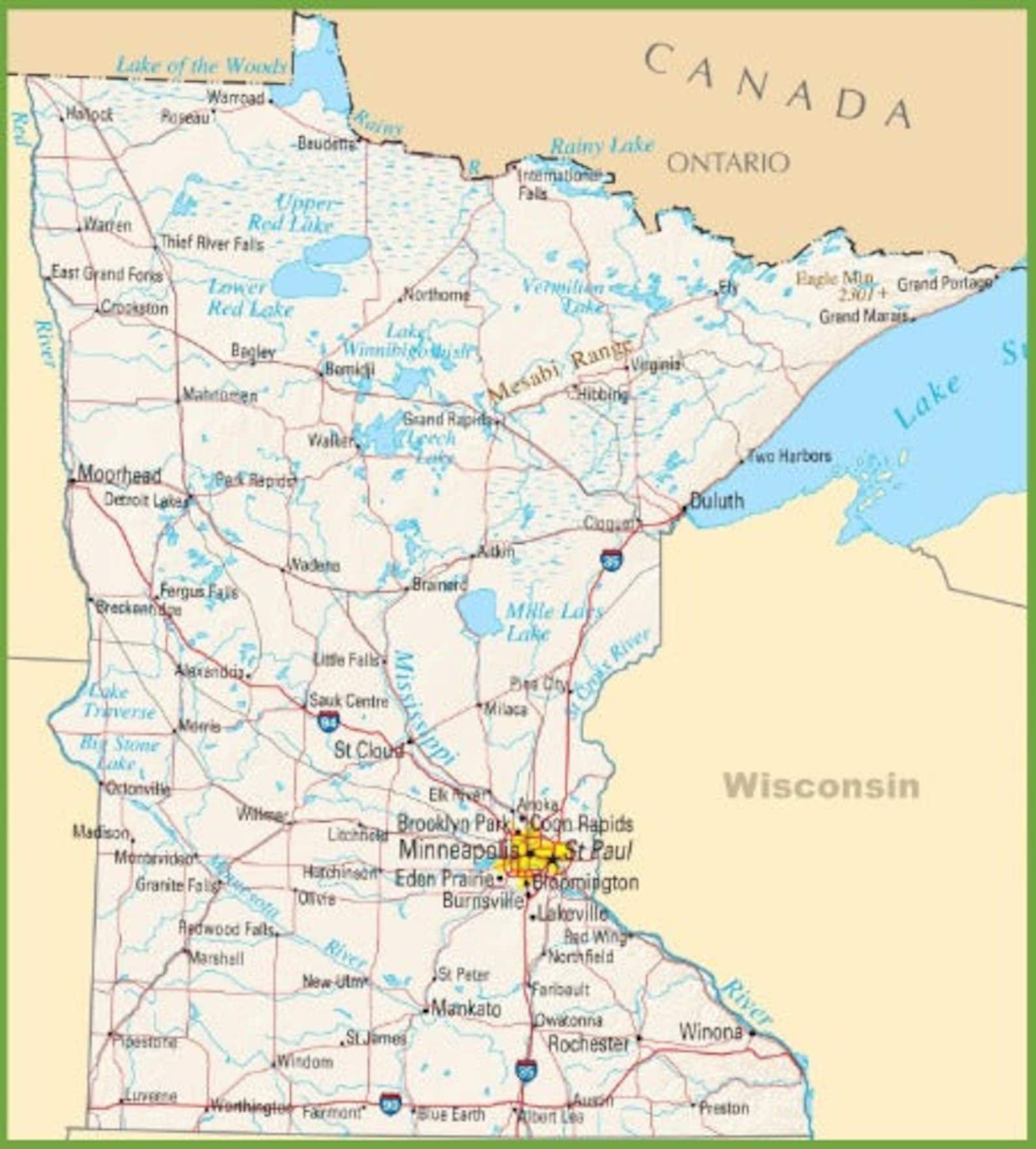 MINNESOTA STATE ROAD Map Glossy Poster Picture Photo Banner City ...