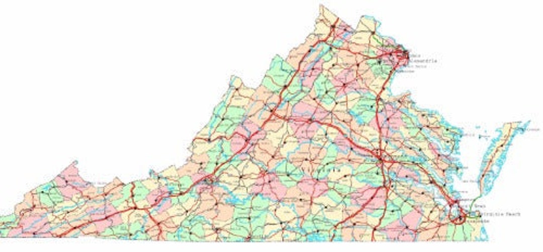 VIRGINIA STATE ROAD Map Glossy Poster Picture Photo City County ...