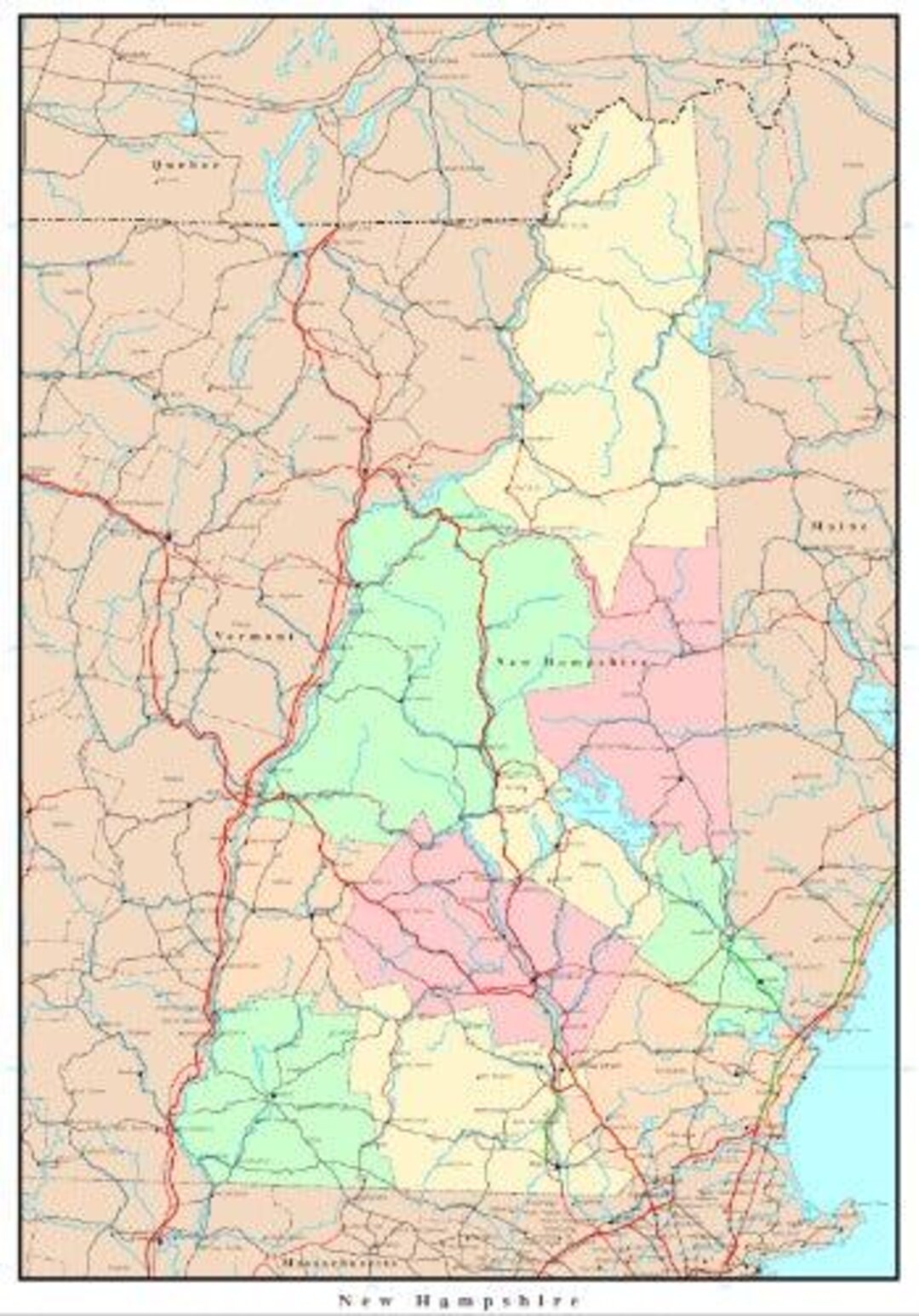 New Hampshire State Political Map Glossy Poster Picture Photo Banner ...