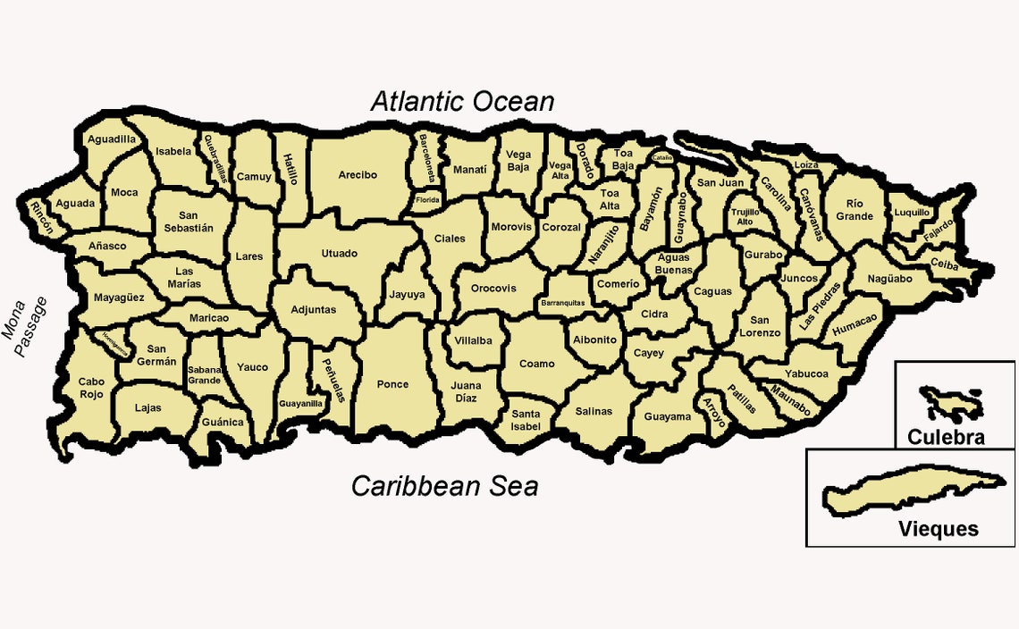 Puerto RICO City MAP Glossy Poster Picture Photo Banner Print | Etsy