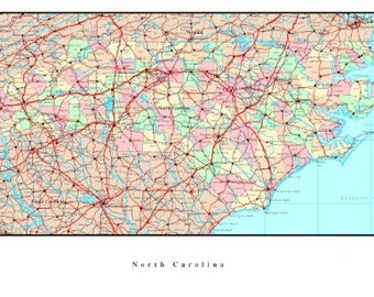 Nc State Road Map - Etsy