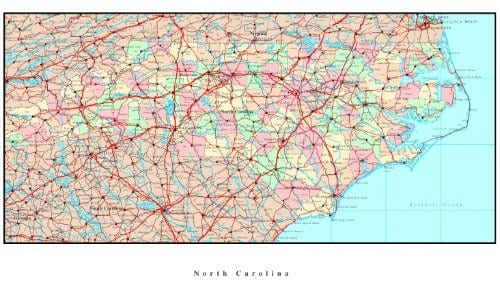 NORTH CAROLINA STATE Road Map Glossy Poster Picture Photo Banner Nc ...
