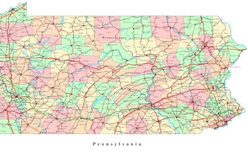 PENNSYLVANIA STATE ROAD Map Glossy Poster Picture Photo Banner City ...