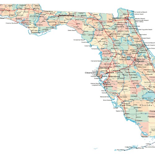 Art & Collectibles Florida Road Map Glossy Poster Picture Photo State ...