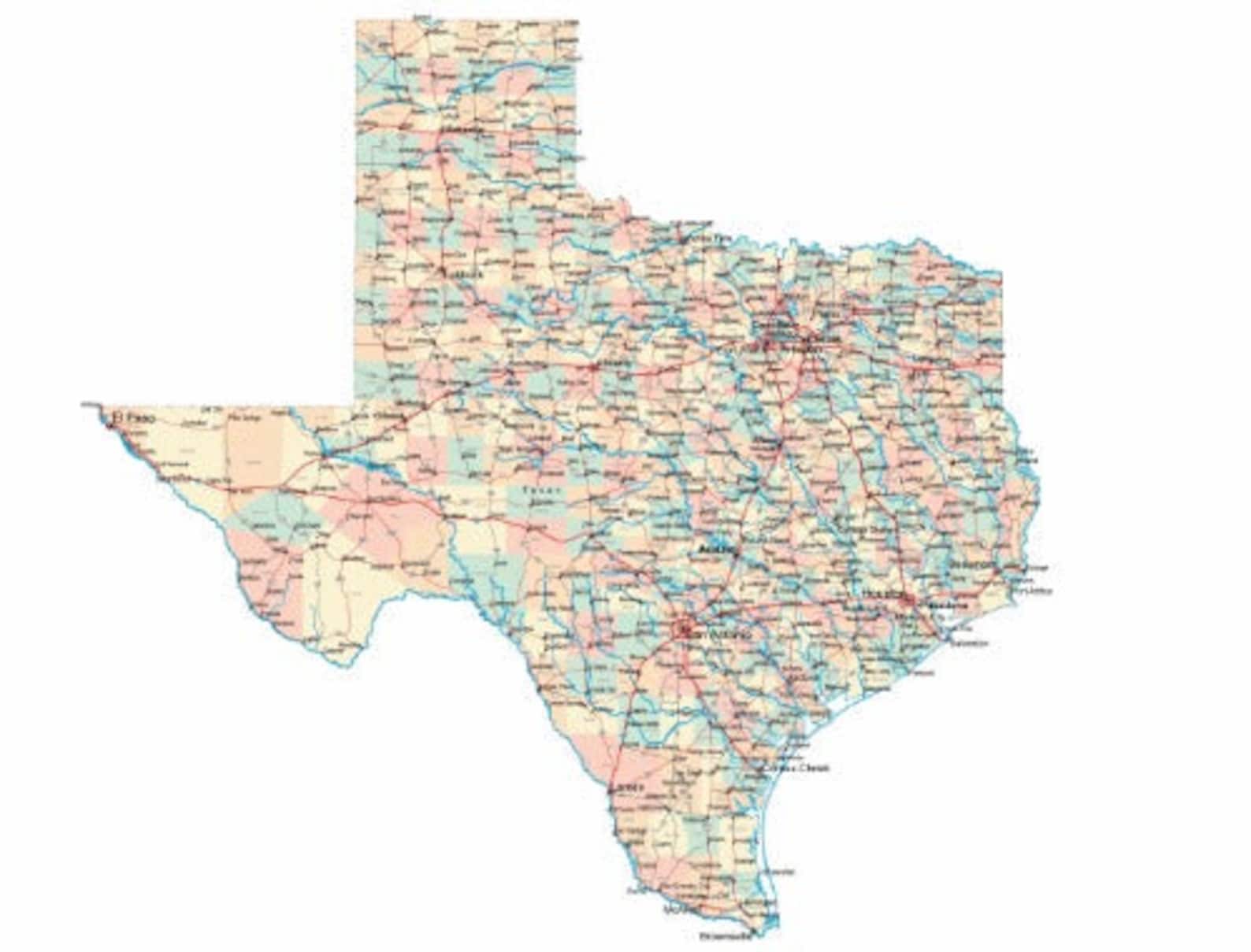 TEXAS STATE ROAD Map Glossy Poster Picture Photo City County Austin Tx ...