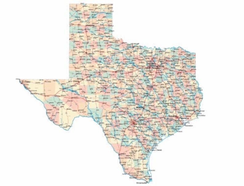 TEXAS STATE ROAD Map Glossy Poster Picture Photo City County Austin Tx ...