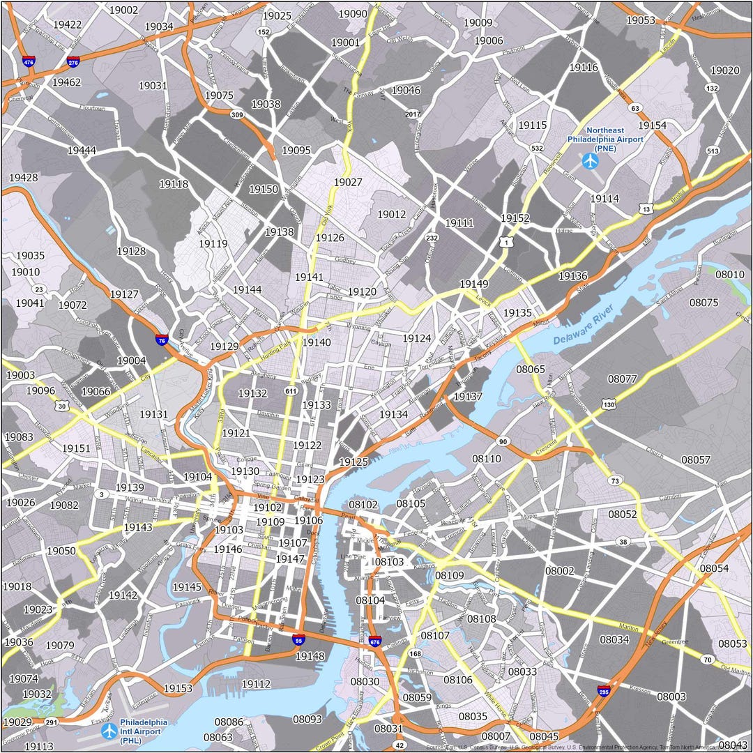 Philadelphia Zip Code Map Glossy Poster Picture Photo Print Banner ...
