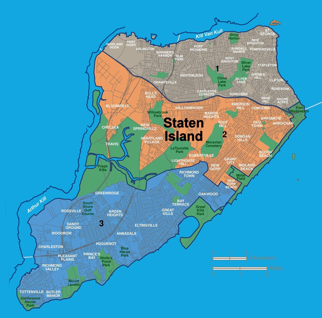 Staten Island NY Neighborhood Map Glossy Poster Picture Photo Print ...