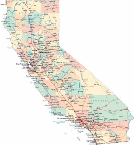 CALIFORNIA STATE ROAD City Map Glossy Poster Picture Photo Los Angeles ...