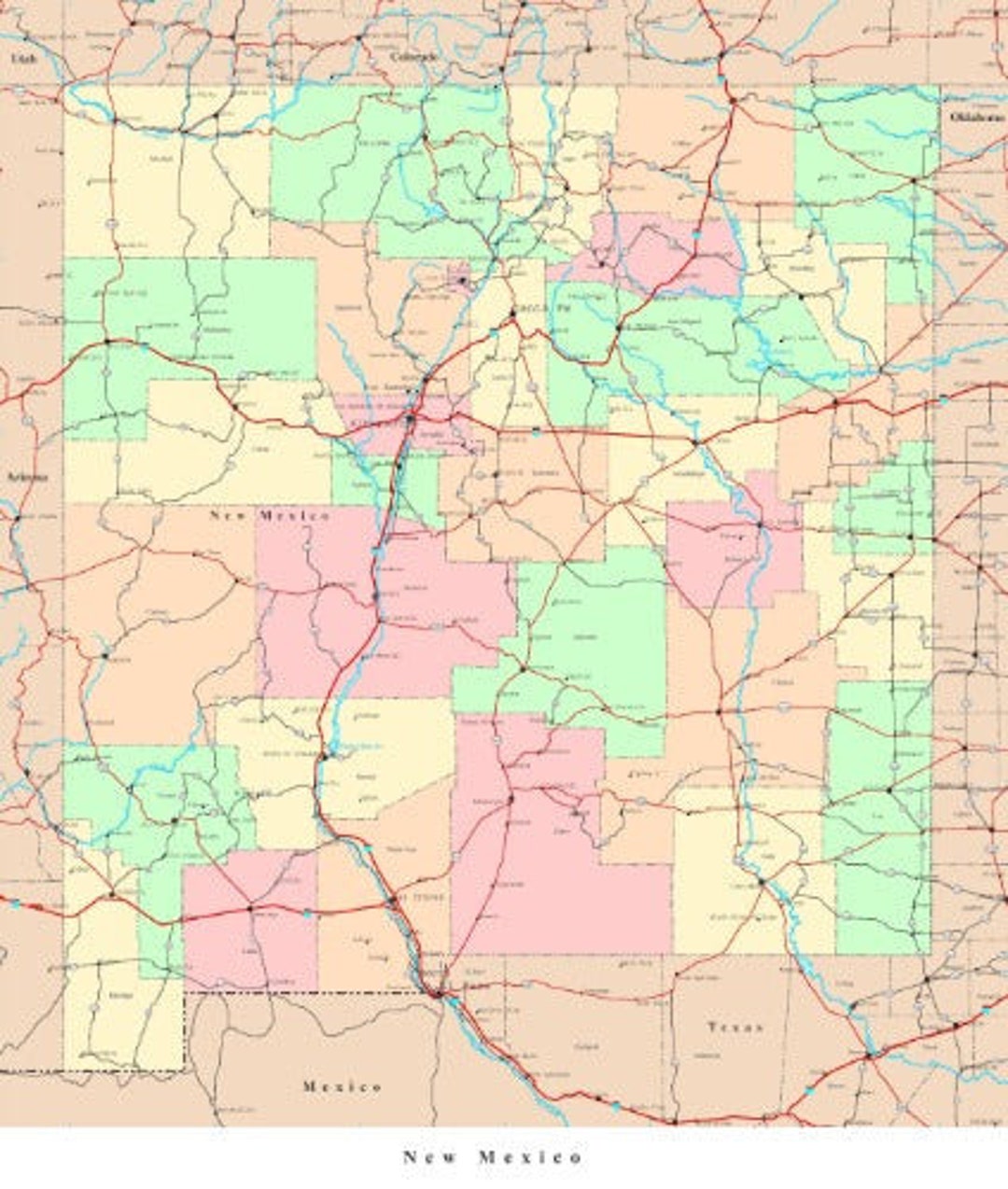 NEW MEXICO STATE Road Map Glossy Poster Picture Photo Banner City ...