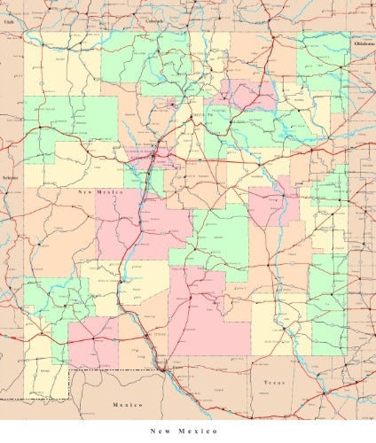 NEW MEXICO STATE Road Map Glossy Poster Picture Photo Banner City ...