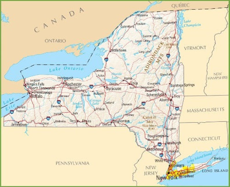 NEW YORK STATE Road Map Glossy Poster Picture Photo Banner Nyc City ...