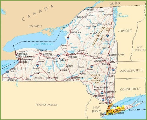 NEW YORK STATE Road Map Glossy Poster Picture Photo Banner Nyc City ...