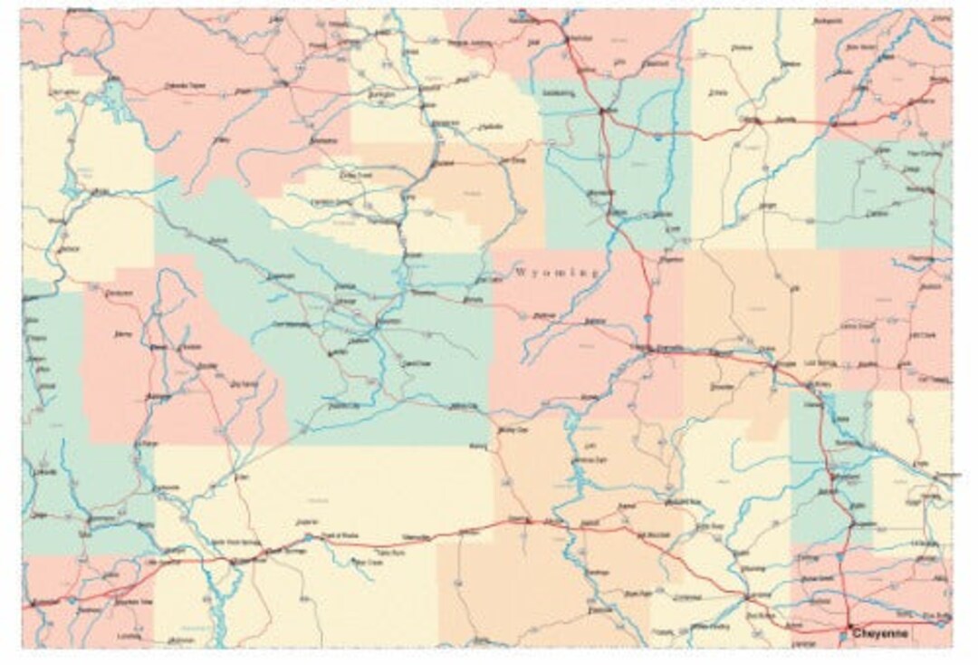 WYOMING STATE ROAD Map Glossy Poster Picture Photo City County Cheyenne ...