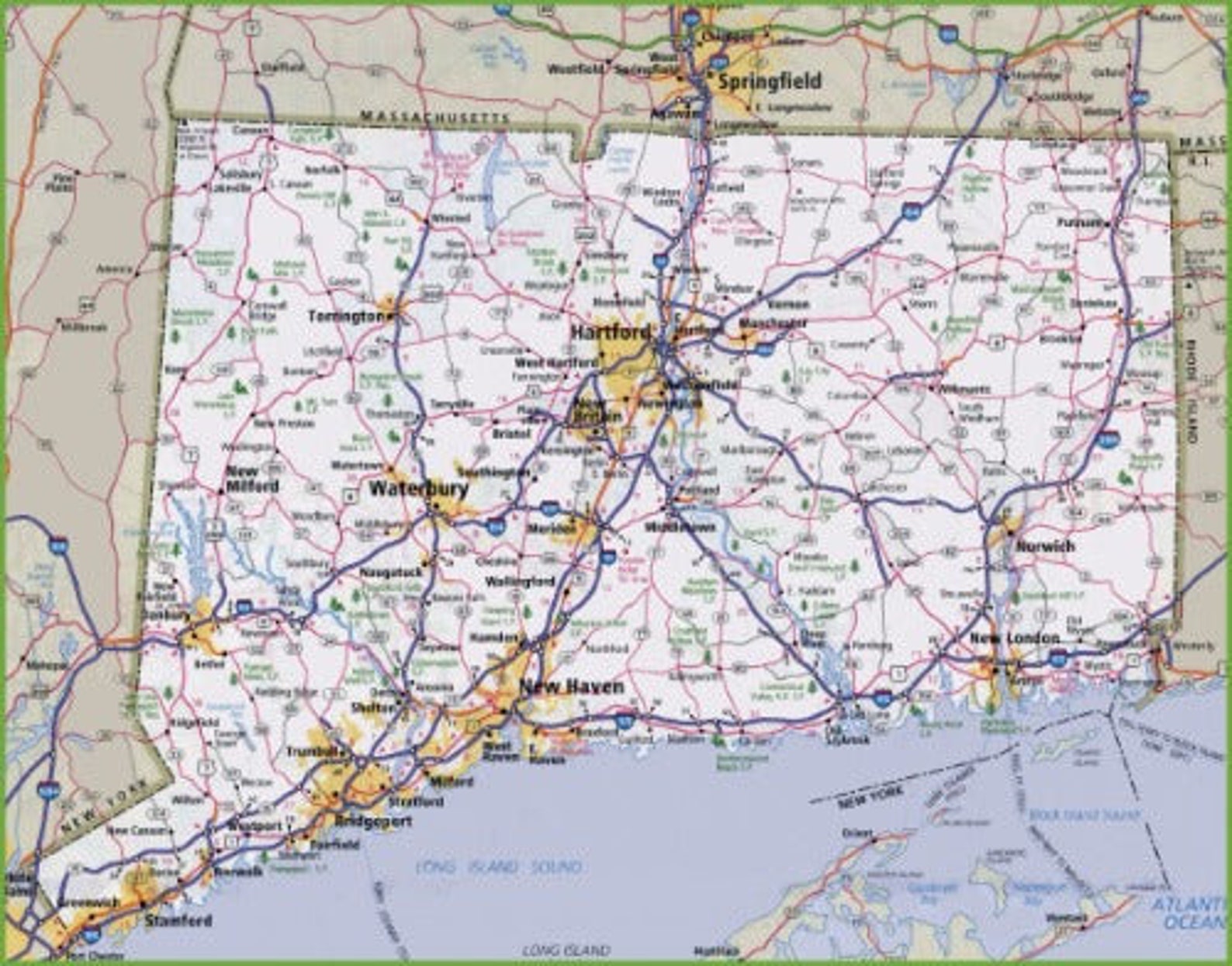 CONNECTICUT ROAD MAP Glossy Poster Picture Photo City County State Ct ...