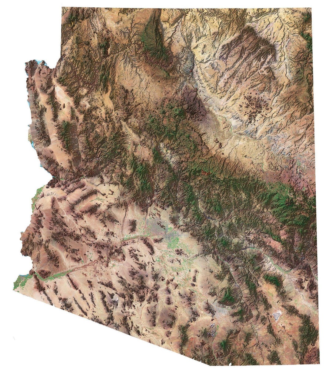 Arizona Satellite Map Glossy Poster Picture Photo Print Banner ...