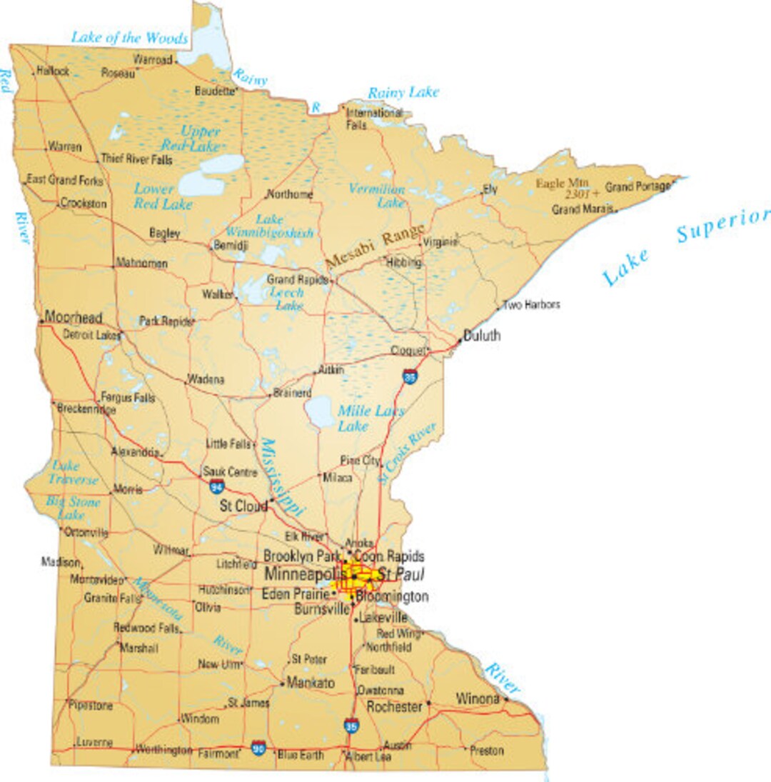 MINNESOTA STATE ROAD Map Glossy Poster Picture Photo Banner City ...