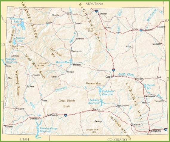WYOMING STATE ROAD Map Glossy Poster Picture Photo Banner City - Etsy
