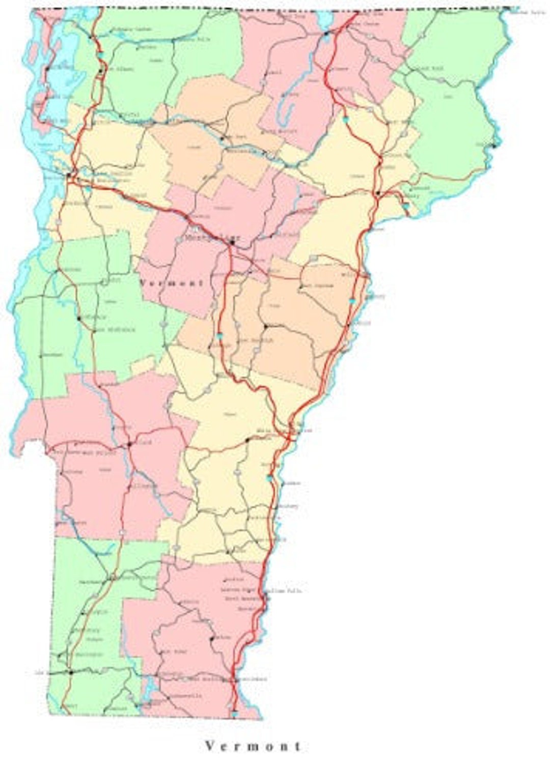 VERMONT STATE ROAD Map Glossy Poster Picture Photo Banner Vt City ...