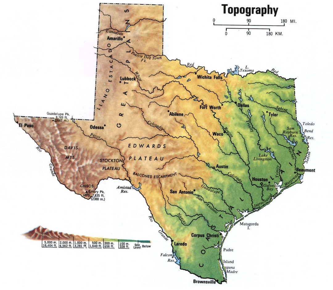 Texas TX Topography Map Glossy Poster Picture Photo Print Banner - Etsy