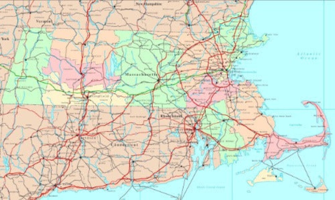 NEW ENGLAND REGION States Political Map Glossy Poster Picture Photo ...