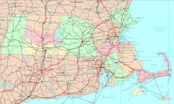 NEW ENGLAND REGION States Political Map Glossy Poster Picture - Etsy