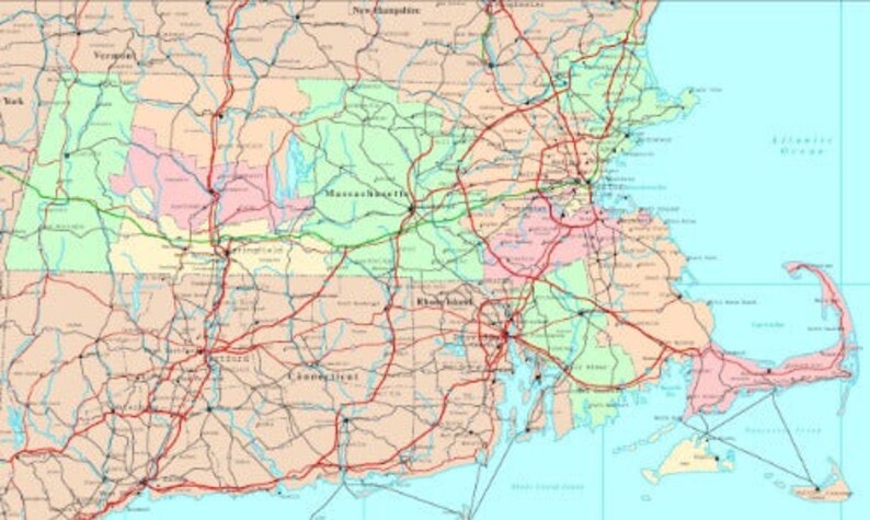 NEW ENGLAND REGION States Political Map Glossy Poster Picture Photo ...