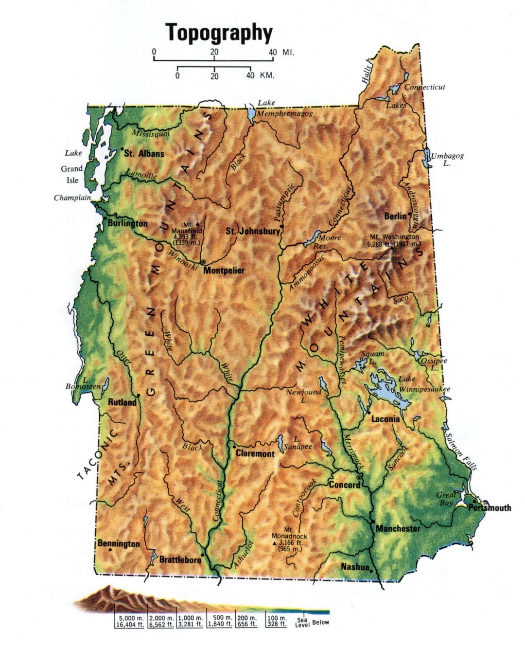 Vermont VT Topography Map Glossy Poster Picture Photo Print Banner - Etsy