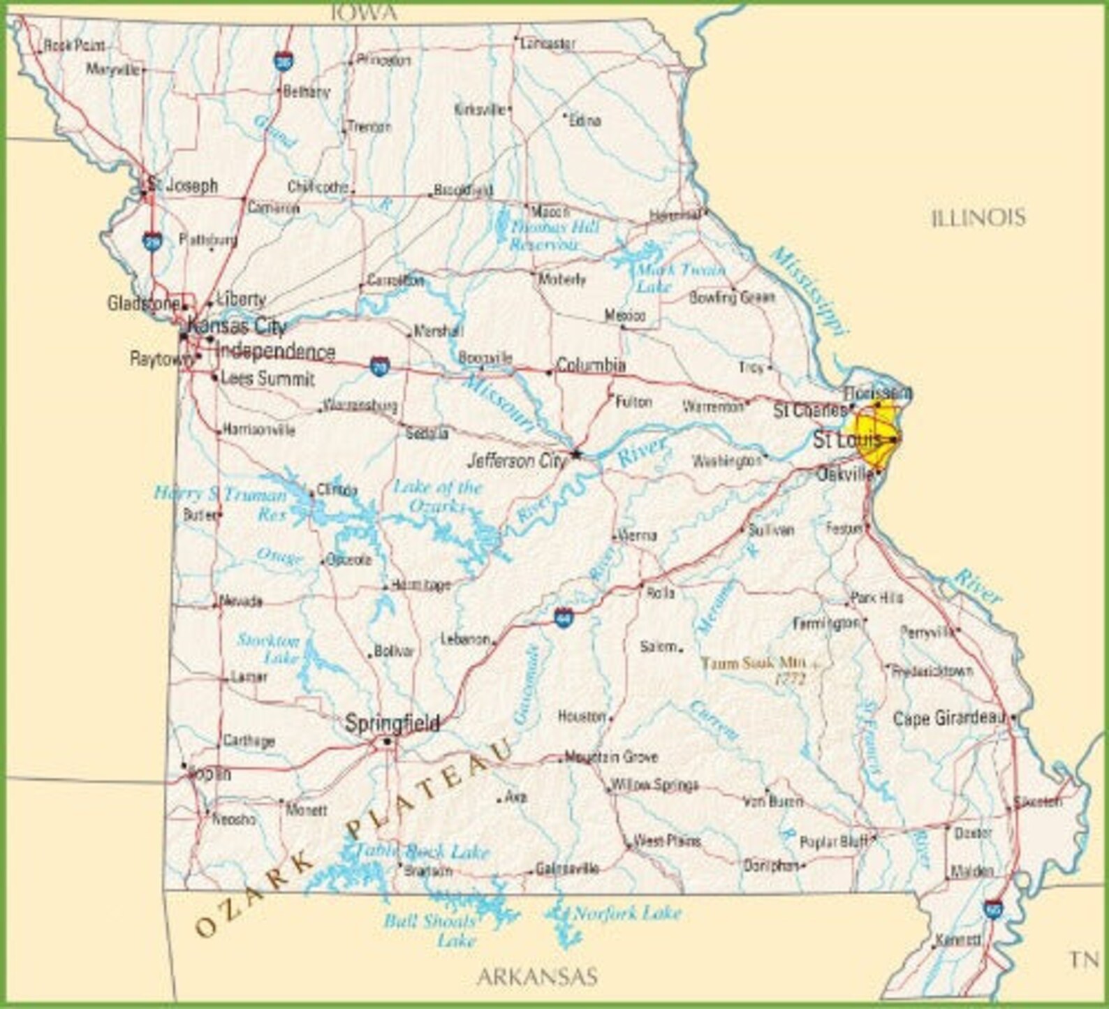 MISSOURI STATE ROAD Map Glossy Poster Picture Photo Banner City Highway ...