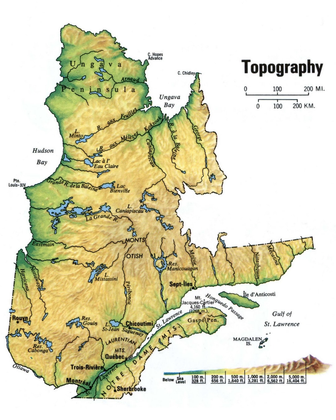 Quebec Canada Topographic Map Glossy Poster Picture Photo Print Banner ...