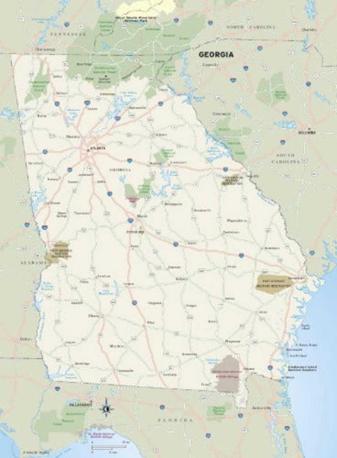 GEORGIA ROAD MAP Glossy Poster Picture Photo Atlanta City County State ...