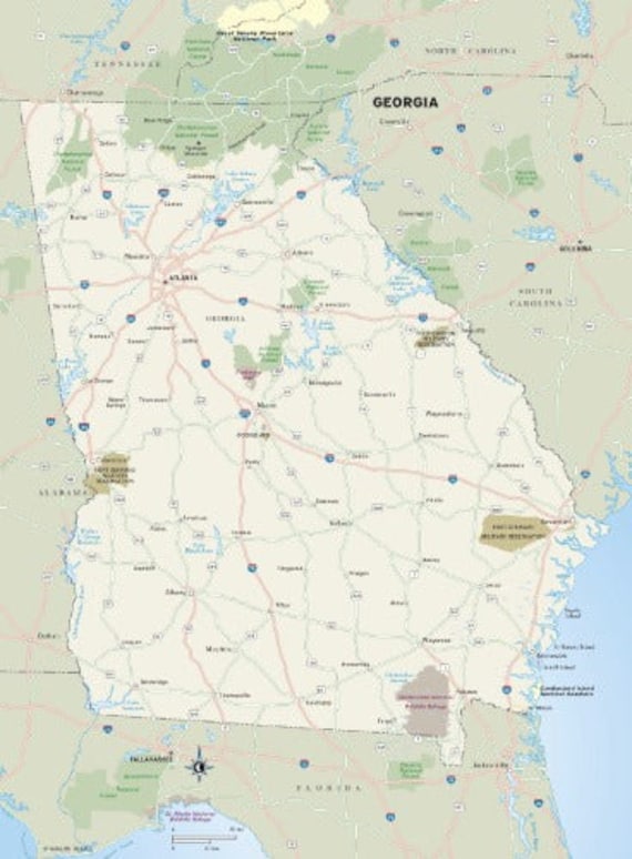 GEORGIA ROAD MAP Glossy Poster Picture Photo Atlanta City - Etsy