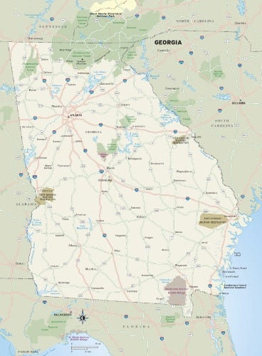 GEORGIA ROAD MAP Glossy Poster Picture Photo Atlanta City County State ...