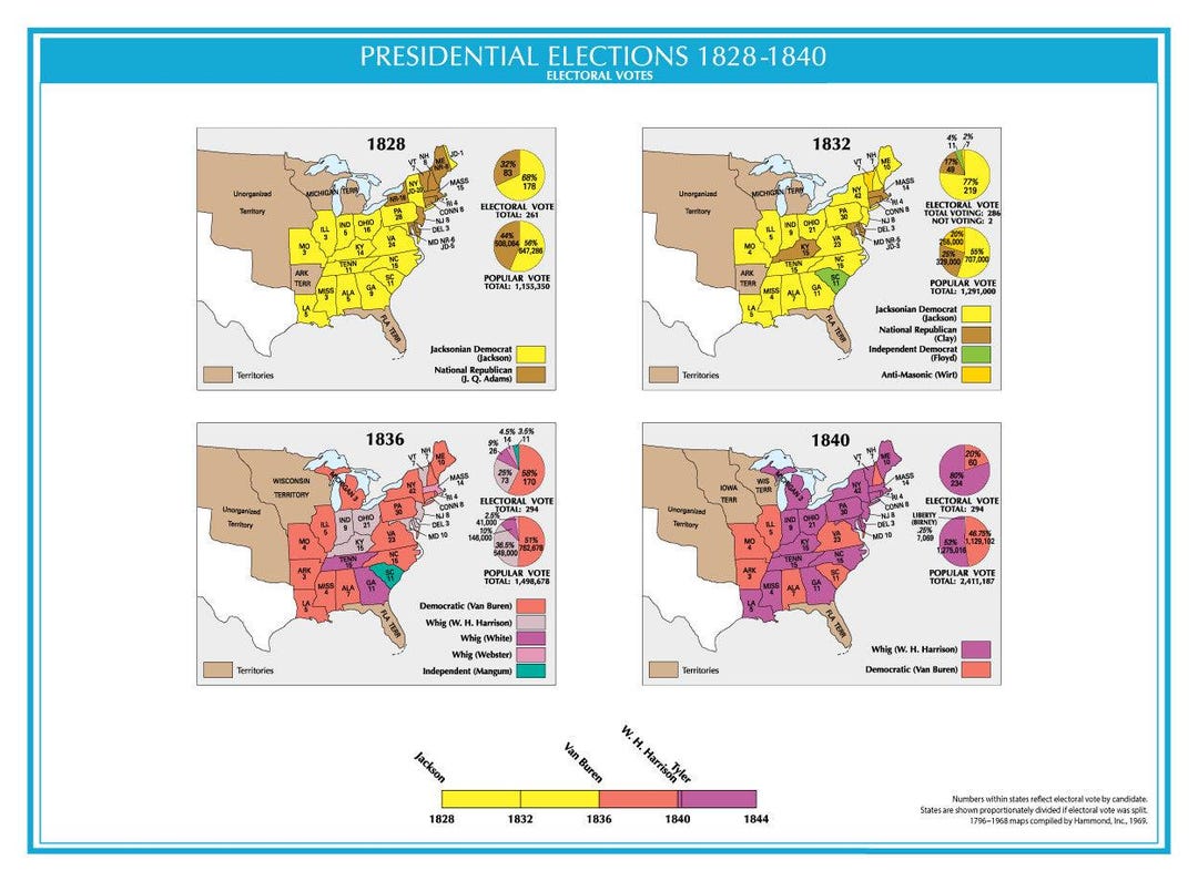 1828-1840 Usa Electoral Map Glossy Poster Picture Photo Print Banner ...